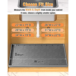 CoolFair Waterproof Under Sink Mat, 34" x 22" Silicone Mat for Kitchen Bathroom, Cabinet Liner for Kitchen Organizers and Storage Sink Drip Tray, Leaks, Easy to Clean, Holds 3.3 Gallons - Gray