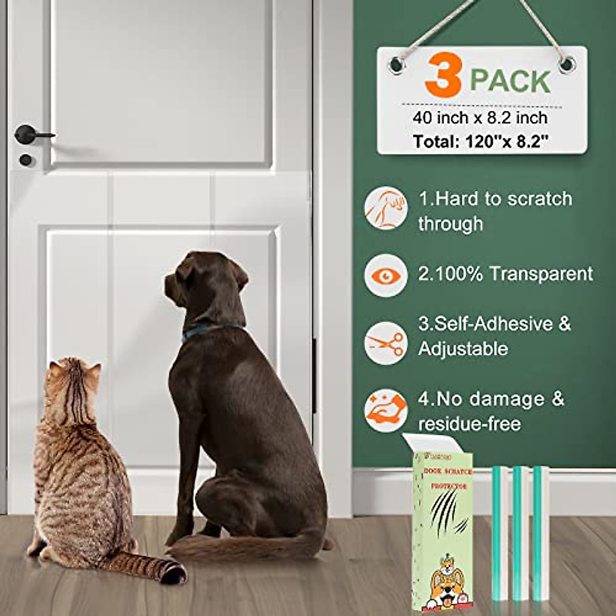 Door Scratch Protector-3 x 40" x 8.2", Protect Your Door, Furniture and Wall, Anti-Scratch Guard for Furniture, Heavy Duty Door Cover Scratch Shield