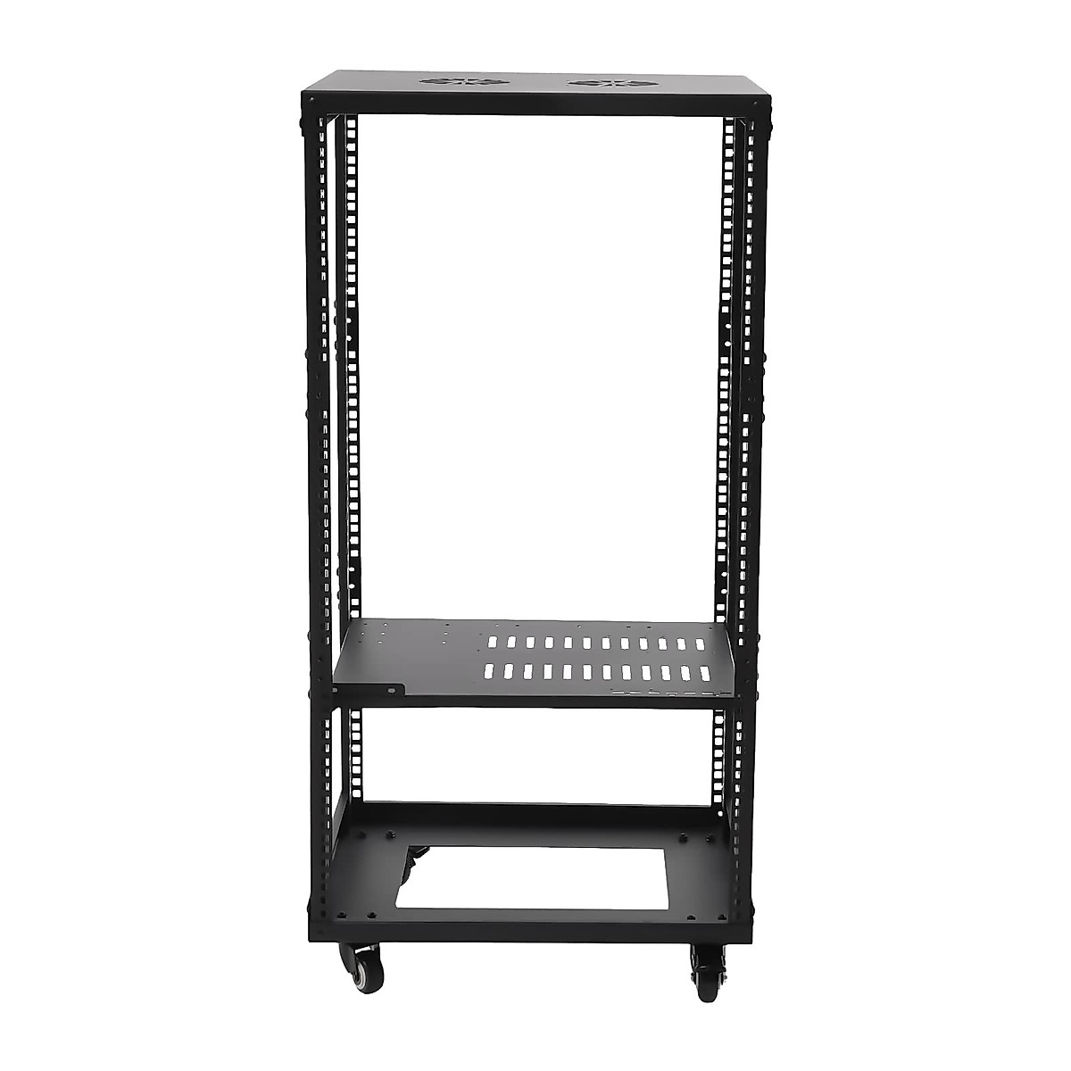 18U Open Frame Server Rack - 4 Post Adjustable Mobile - Free Standing Rolling Network/Computer Equipment Data Rack, Open Frame Rack for Servers & AV Gear