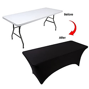 BDDC Black Tablecloth, Fitted Table Clothes for 8 Foot Rectangle Tables, Table Cloths for Parties, Banquet and Festival (Black, 8FT)