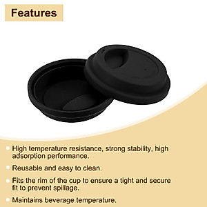 uxcell 2Pcs 3.54" Silicone Cup Lids, Drinking Lid Reusable Sealed Mug Lid for Ceramic or Glass Coffee Mug Spill-Proof, Durable Coffee Cup Covers, Black