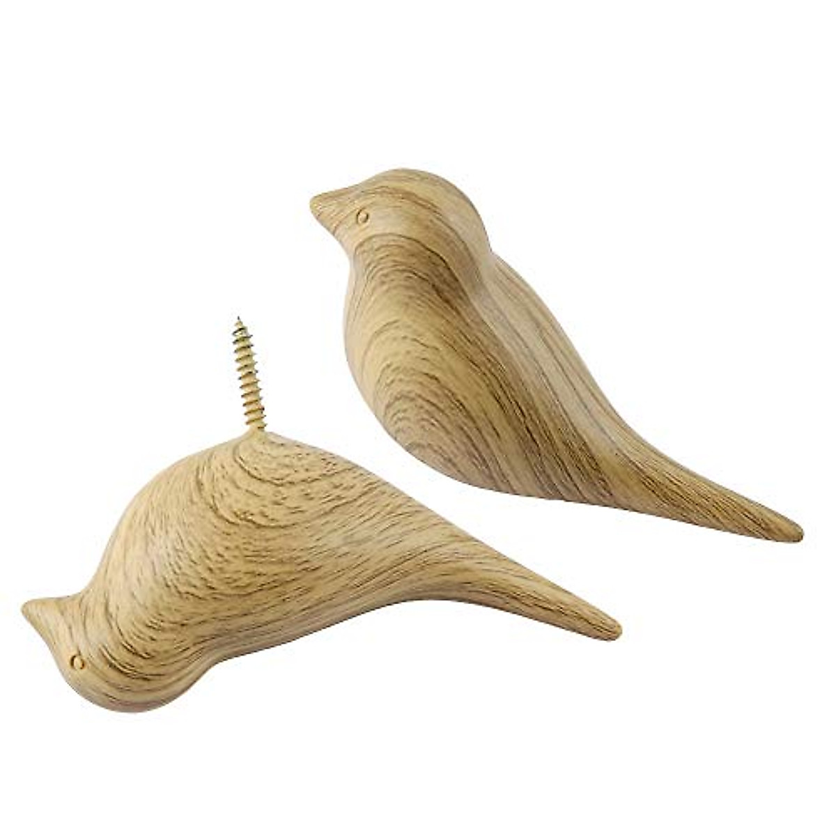 DesignSter Wood Grain Bird Coat Hooks - Premium Resin Creative Wall Mounted Birds Decorative Art Decor Hat Towel Bag Hanger Gift for Home,Living Room, Bedroom, Shop, Set of 5