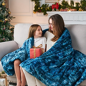 NEWCOSPLAY Super Soft Faux Fur Throw Blanket for Couch Dark Blue Sherpa Fuzzy Plush Warm Blanket for Sofa Bed (Dark Blue, Throw(50"x60"))
