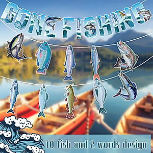 2 Line Fish Party Decorations Gone Fishing String Hanging Banner for Fish Birthday Decorations Retirement Party Decorations Fish Birthday Party Supplies Outdoor Salt Water Barbecue Party Decoration