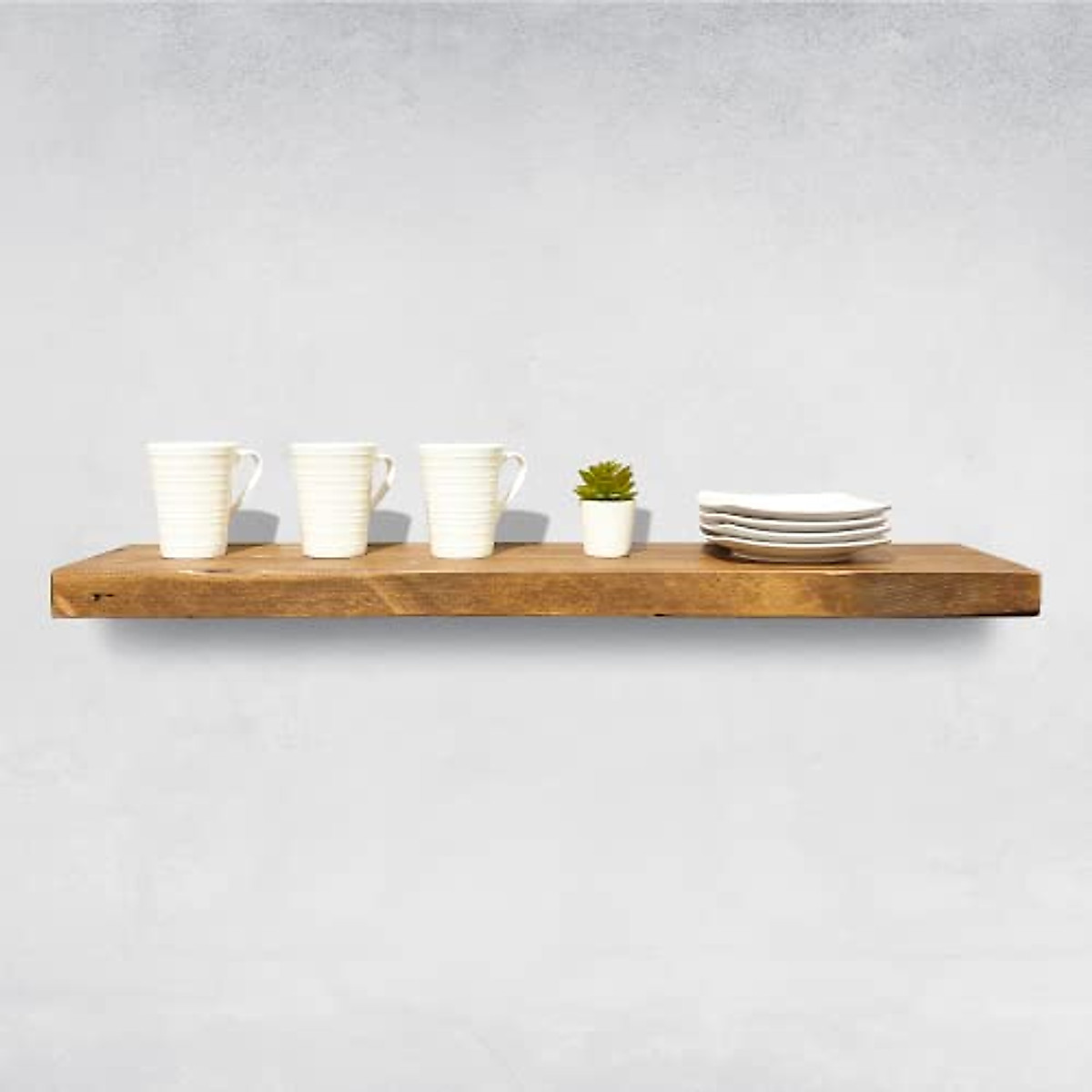 URBANDI, Rustic Floating Shelves, Set of 2, Hidden Bracket, Solid Wood, Heavy Duty, Wall Mounted Shelves, (Brown, 48Wx12D)