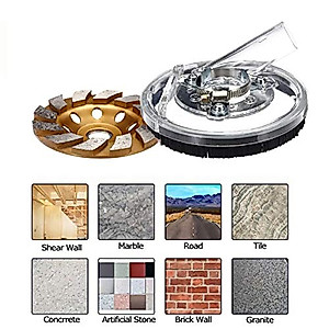 Flushbay Grinding Dust Shroud for 4"/ 5" Angle Grinder Dust Cover Guard Shield with 4 Inch Concrete Turbo Diamond Grinding Cup Wheel for Granite Marble Fiberglass Stone Rock Grinder Dust Collector