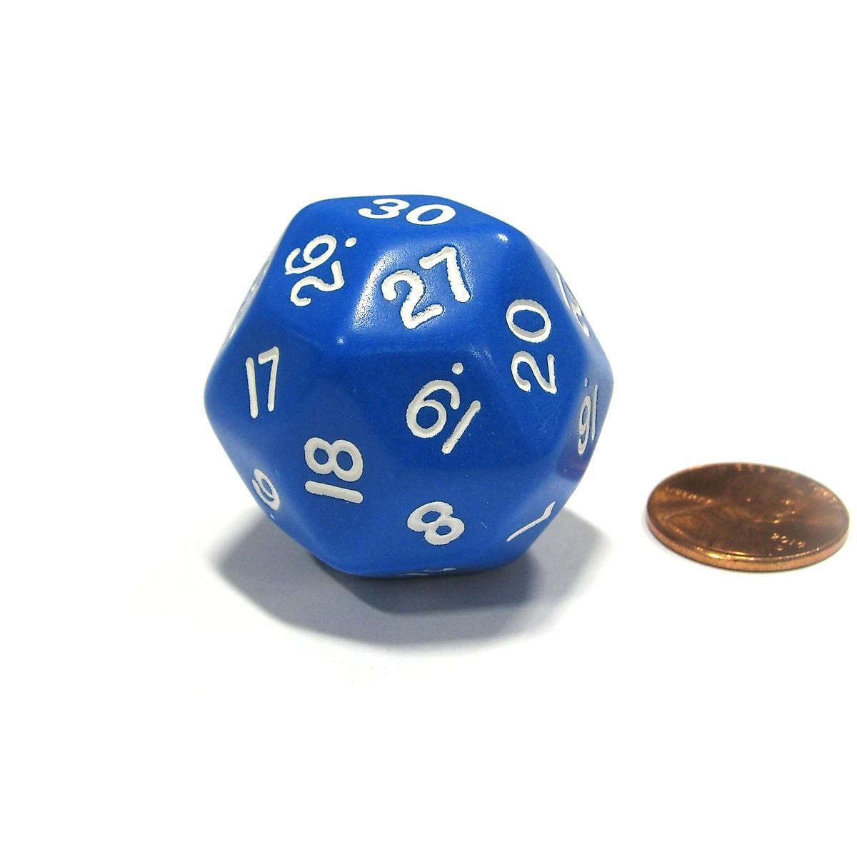 Koplow Games Triantakohedron D30 30 Sided 33mm Jumbo RPG Gaming Dice - Blue w White Number