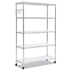 Alera 5-Shelf Wire Shelving Kit with Casters and Shelf Liners, 48w x 18d x 72h, Silver