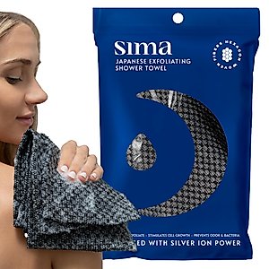 Exfoliating Washcloth Face & Body Scrub Towel - Japanese Exfoliating Towel with Hexagon Fibers, Exfoliating Body Scrubber with 2 Sides for Scrubbing & Washing - 1 Extra Long Towel
