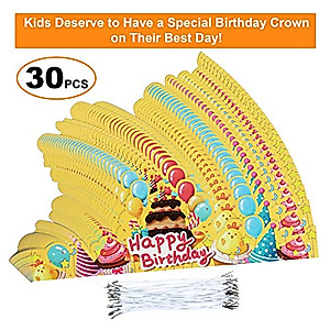 JINCH 30 Pack Birthday Crowns for Kids Classroom, Cute Elastic Happy Birthday Hats for Students Class School Kindergarten VBS Party Supplies