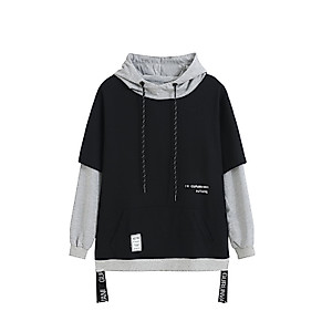 GURUNVANI Contrast Color Pullover Hoodie Mens Patchwork Hoodies Men，10W107GREY，Large