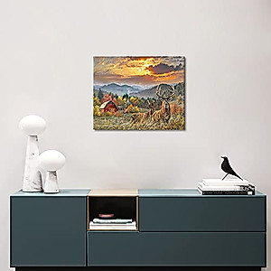 Deer Canvas Painting by Numbers Kits for Adults Countryside Red Barn Art Design Picture Modern Painting for Adults Kids Wall Decor with Paintbrushes Acrylic Pigment for Living Room Bedroom16"x20"