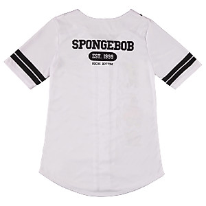 SpongeBob SquarePants Ladies Baseball Jersey - Spongebob, Mr Krabs, Squidward, Patrick Star - Mesh Button Down Baseball Jersey (White Baseball, X-Small)