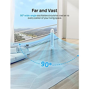 Dreo Nomad One Tower Fan with Remote, 24ft/s Velocity Quiet Cooling Fan, 90° Oscillating 4 Speeds, Modes, 8H Timer, Bladeless Standing Floor Fans, White, 36inch