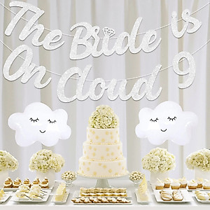 Bride On Cloud 9 Decorations - On Cloud 9 Banner Silver, Bachelorette Party Decor Glitter Banner for Engagement Wedding Decorations