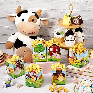 Pajean 24 Set Farm Birthday Party Supplies Farm Animal Popcorn Boxes Farmhouse Birthday Snack Treat Goodie Boxes for Baby Shower Farm Birthday Party