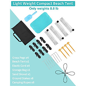 anngrowy Beach Tent Canopy 10'x10' Beach Tents Sun Shelter 6-8 Person Beach Canopy Tent Sun Shade Easy Setup Pop Up Beach Shade Canopy Portable Beach Tent UPF 50+ Waterproof Windproof Beach Canopy