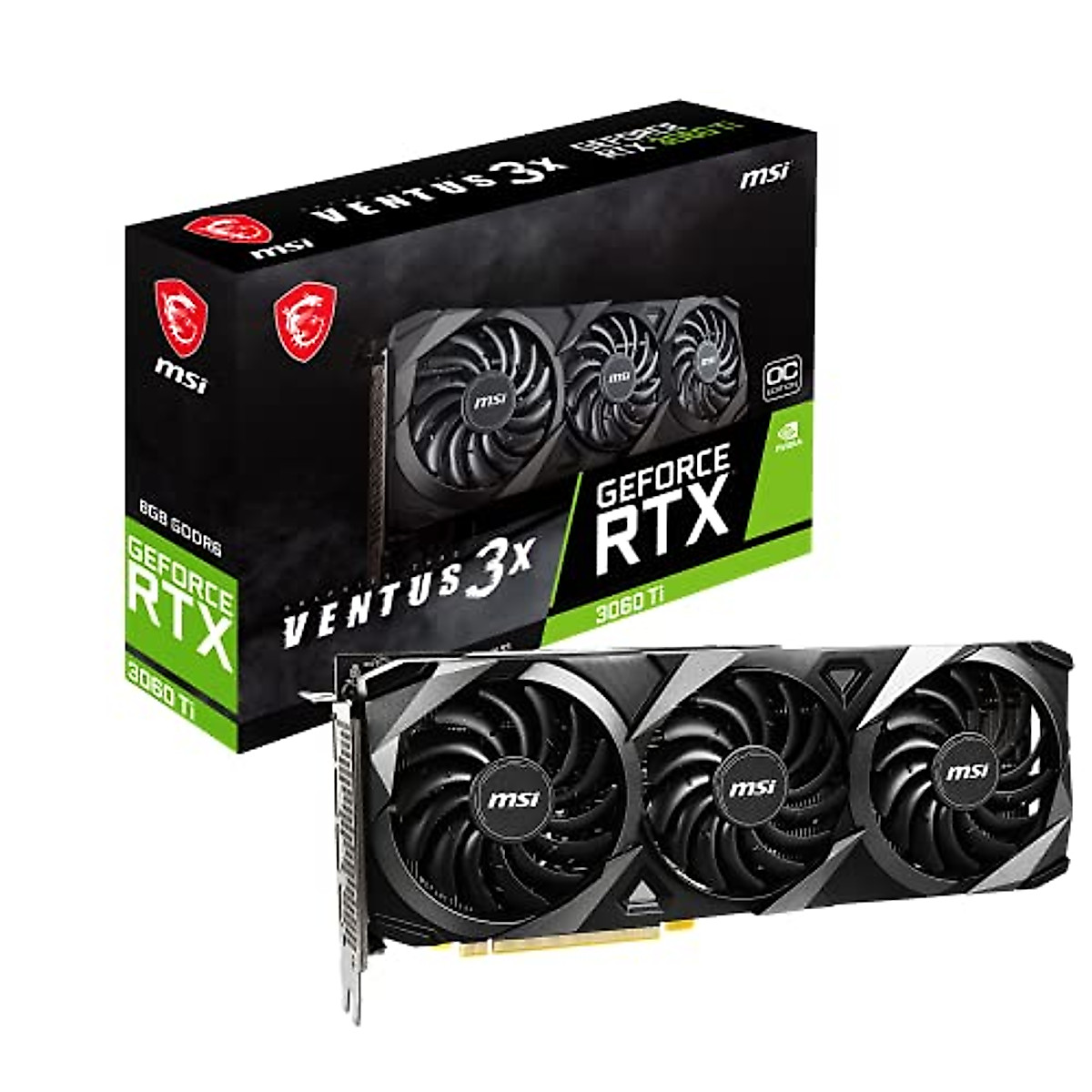MSI GeForce RTX 3060 Ti Ventus 3X 8G OC LHR Gaming Graphics Card - 8GB GDDR6, 1695MHz, PCI Express Gen 4, 256-bit, 3X DP v 1.4a, HDMI 2.1 (Supports 4K)