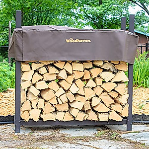 Woodhaven Brown 4 Foot 1/4 Cord Firewood Rack - Heavy Duty Indoor Outdoor Firewood Storage Log Rack And Optional Seasoning Cover - Metal Firewood Rack - Made in the USA (Cover)