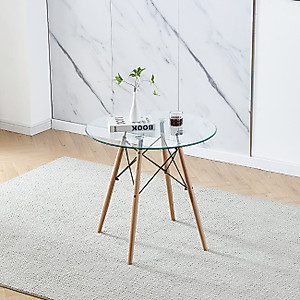 NIBLU Round Glass Dining Table Set for 2,Person Small Round Dinner Table and Velvet Chairs Set for Kitchen Room, 32 inch Leisure Coffee Table for Living Room Accent Table