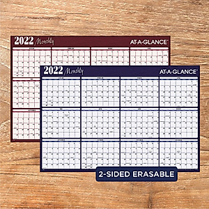 2022 Erasable Calendar, Dry Erase Wall Planner by AT-A-GLANCE, 48" x 32", Jumbo, Horizontal, Reversible, Red (A152)