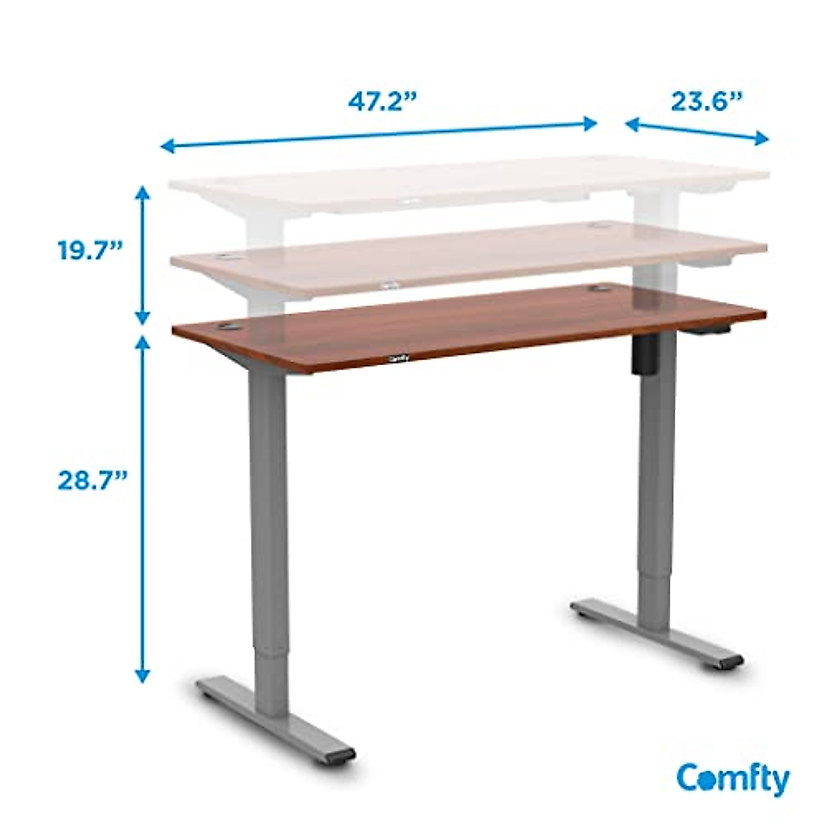 Comfty Home/Office Height Adjustable Table, 28.7” to 48.4”, Brown