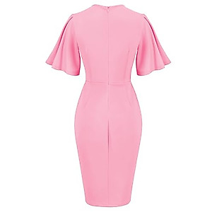 Zshujun 1950's Women's Vintage Stretchy Work Casual Bodycon Sheath Pencil Dress 1189 (Pink, XL)