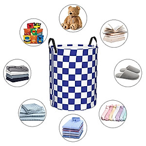 Large Laundry Hamper Bag, Checkered Blue and White Collapsible Laundry Basket Dirty Clothes Organizer Washing Bin for Family Essentials Storage, 15.7" x 19.6"