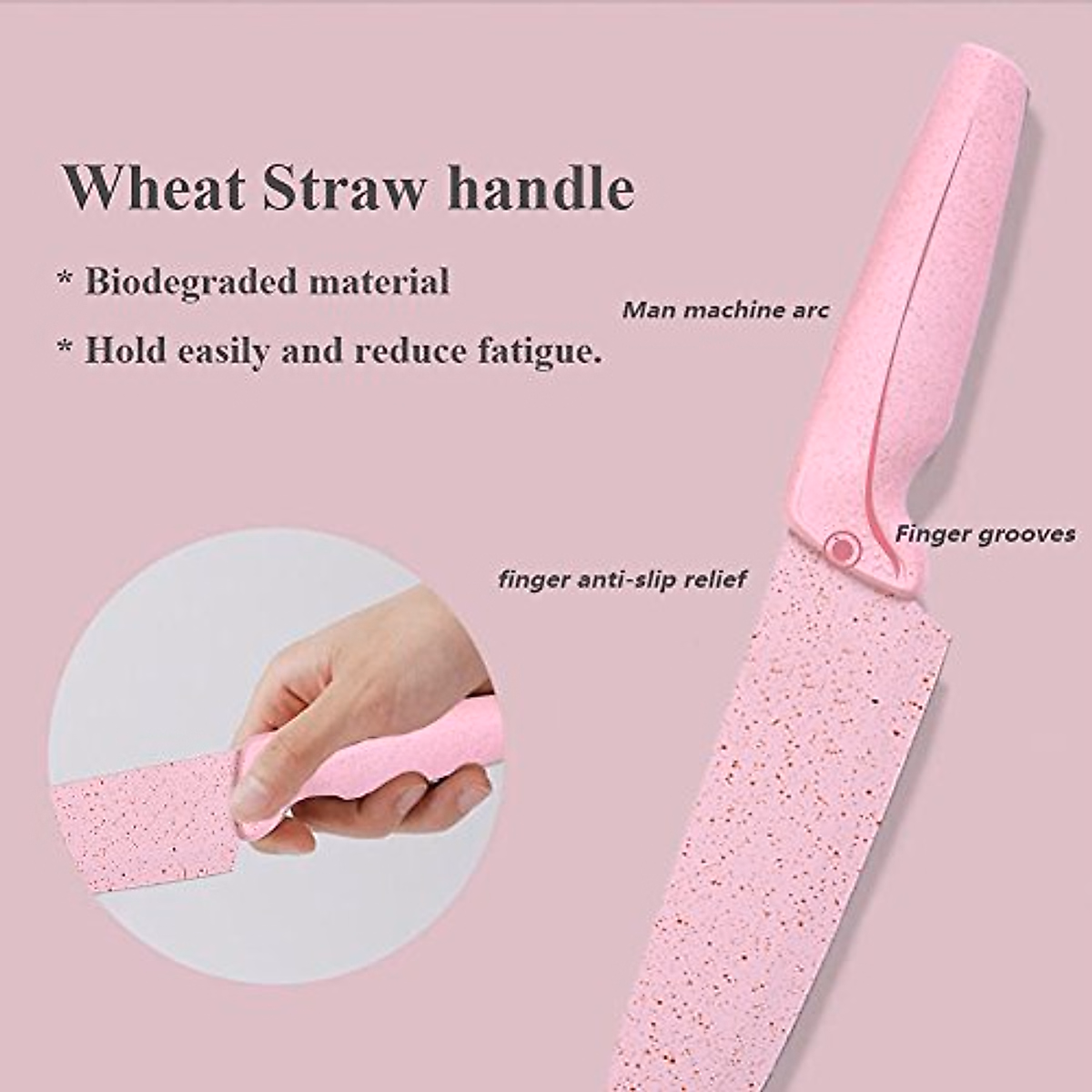 Bonaweite Pink Knife Set, Pink Knife Set With Block, Pink Kitchen Knife Set, Pink Kitchenware Knives, Chef Pink Cooking Knife Set, Wheat Straw Stainless Steel Pink Knives Kitchen Ware