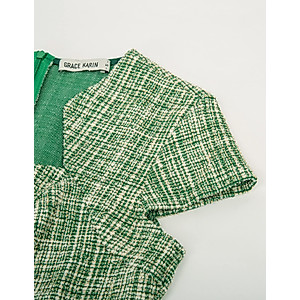 Women's Wear to Work Dresses Vintage Tweed Cap Sleeve Pencil Dress Green (Plaid)