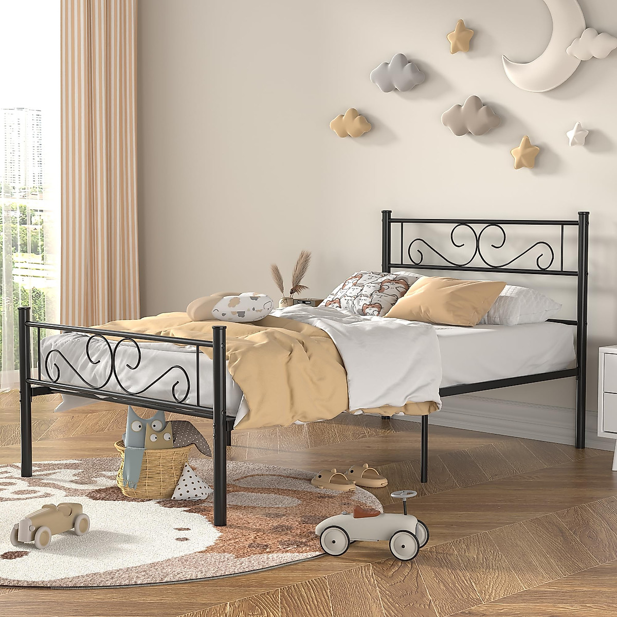 VECELO Twin Size Bed Frame with Headboard, 14 Inch Metal Platform Mattress Foundation, No Boxing Spring Needed, Squeak Resistant, Easy Assembly, Matte Black