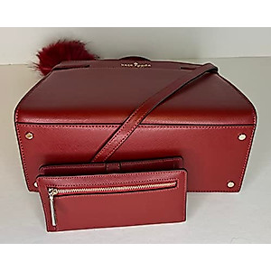 Kate Spade New York Staci MD Satchel bundled with matching Slim Bifold Wallet and Fur Pom (Red Currant)