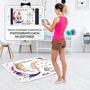 Baby Monthly Milestone Blanket Girl - Extra Soft, Large (60"X40") Thick Fleece - Baby Growth Chart Blanket - Baby Age Blanket for Photos - Baby Month Blanket - Includes Headband, Floral Wreath, Frame