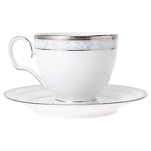 Noritake F91988/4336 Noritake Cup & Saucer Set (Can Be Used as Coffee and Tea, 8.5 fl oz (250 cc), Hampshire Platinum, 5 Servings, Fine Porcelain
