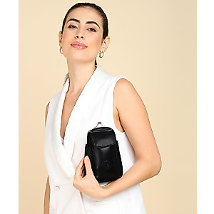 Leatherboss Leather Kiss Lock Pick-me-up Large Cigarette Money Make Up Holder Purse with Phone Case Black