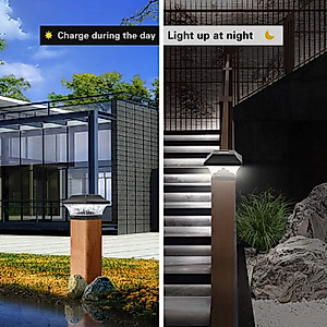 SUNWIND Solar Post Cap Lights Outdoor - 4 Pack LED Fence Lights for 4X4 & 5X5 Wooden Posts Warm White Waterproof for Deck, Patio or Garden Decoration (Black)