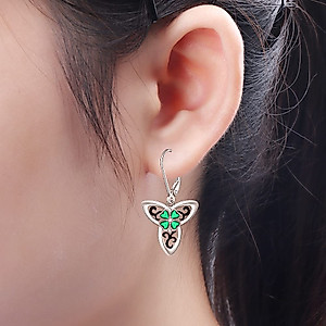 St Patricks Day Earrings Shamrock Earrings for Women Sterling Silver Celtic Knot Green Four Leaf Clover Earrings triangle Jewelry Friendship Irish Birthday Gifts