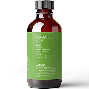 Pure Body Naturals Tea Tree Essential Oil, 4 Fl Oz with Dropper - Undiluted Therapeutic Grade for Your Face, Skin, Hair and Diffuser - 100% Pure Melaleuca Oil for Acne, Toenails