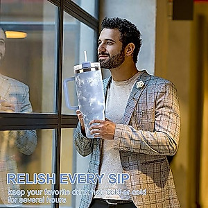 40 oz Tumbler With Handle and Lid Straw Stainless Steel Insulated Vacuum Cup Reusable Water Bottle Travel Mug Iced Coffee Cup Travel Mug for Hot and Cold Beverages 40 oz Tumbler with Handle