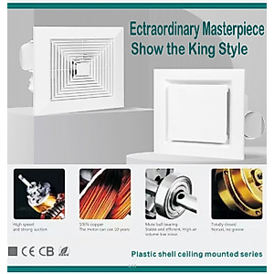 Aydomer Bathroom Fan Exhaust Fan Ceiling Mount Ventilation Fan Through Wall Extractor Exhaust Smoke Fan 110V Bathroom Ceiling Fan for Kitchen 120CFM 1.2Sones (Square)