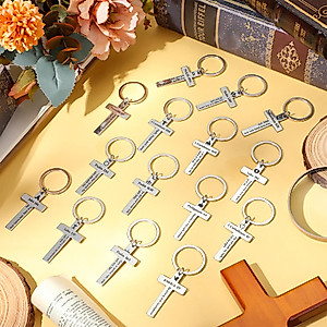 Loetere 45 Pcs Christian Cross Keychain Bulk 15 Styles Bible Verse Keychain Stainless Steel Religious Inspirational Gifts (Sliver,Bible)