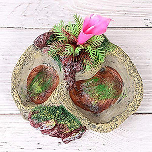 POPETPOP Resin Reptile Platform Artificial Tree Trunk Design Reptile Food Water Bowl Feeding Dish - Reptile Tank Water Dish Food Bowl for Lizard, Gecko, Snake, Tortoise (Size 2)
