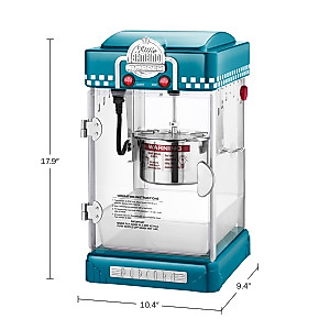 Little Bambino Popcorn Machine - 2.5oz Tabletop Movie Theater Popcorn Popper with Stainless-Steel Kettle by Great Northern Popcorn (Blue)