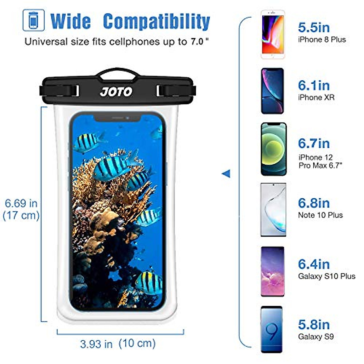 JOTO Waterproof Phone Pouch up to 7.0" Bundle with 1 Universal Waterproof Pouch + 1 Floating Wrist Strap
