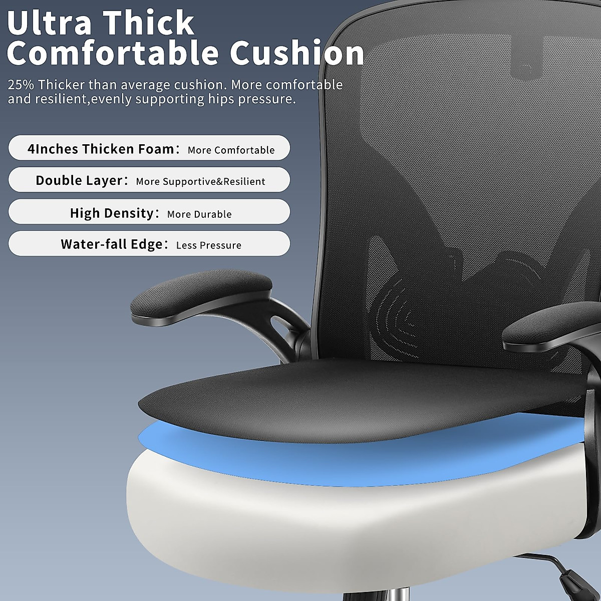 Darkecho Office Chair,Ergonomic Desk Chair with Adjustable Headrest and Lumbar Support,High Back Mesh Computer Chair with Padded Flip-up Armrests,Swivel Task Chair,Tilt Function,Black