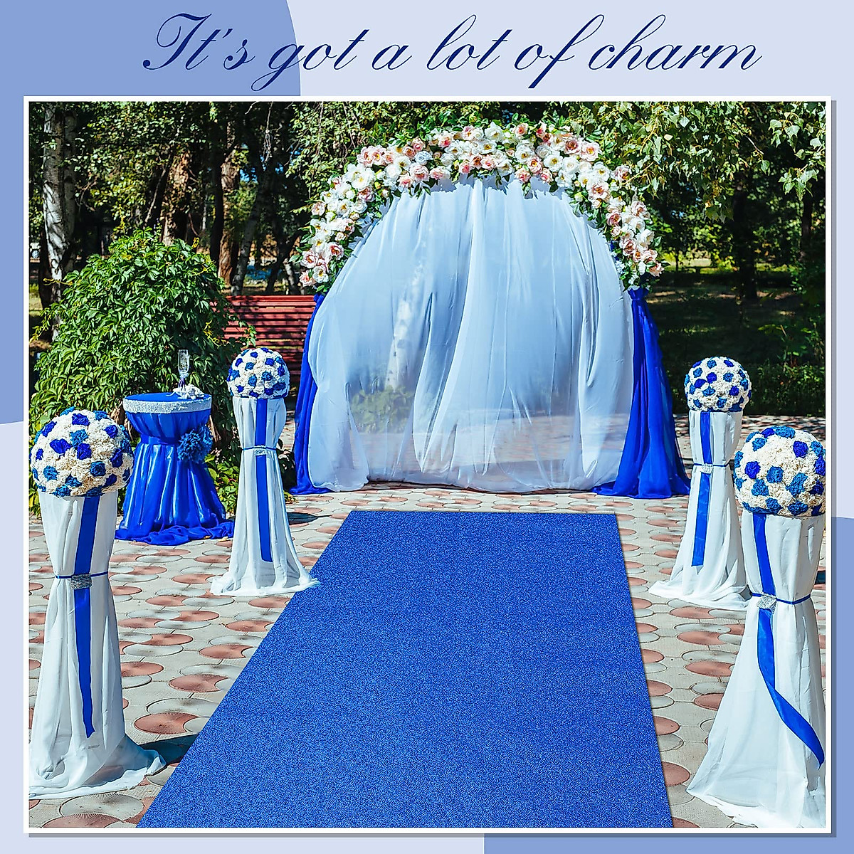 Shihanee Sequin Aisle Runner for Wedding Glitter Wedding Rug Runner with Carpet Tape Sparkly Prom Outdoor Floor Carpet Runner for Ceremony Event Halloween Christmas New Year Party(2 x 15 ft,Blue)