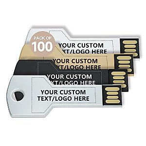 Paintechz Custom Key USB Flash Drives 100 Pack, Personalized Logo Bulk - as Corporate Gifts and Promotional Giveaways - 4GB