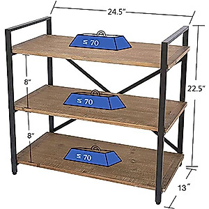 Industrial Small Bookshelf Bookcase Solid Wood 3 Tier Storage Rack Shelf for Small Space, Kitchen, Bathroom, Living Room, Office, 24.5" L x 13" W x 22.5" H