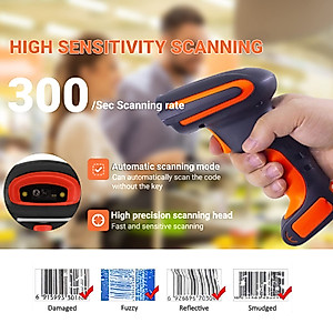 Wireless Barcode Scanner, 2020DB 2.4GHz Wireless Wired 3 Modes Handheld 1D 2D Bar Code Reader IP67 Waterproof with 2 Prompt Modes, for Supermarket Retail Warehouse​​​