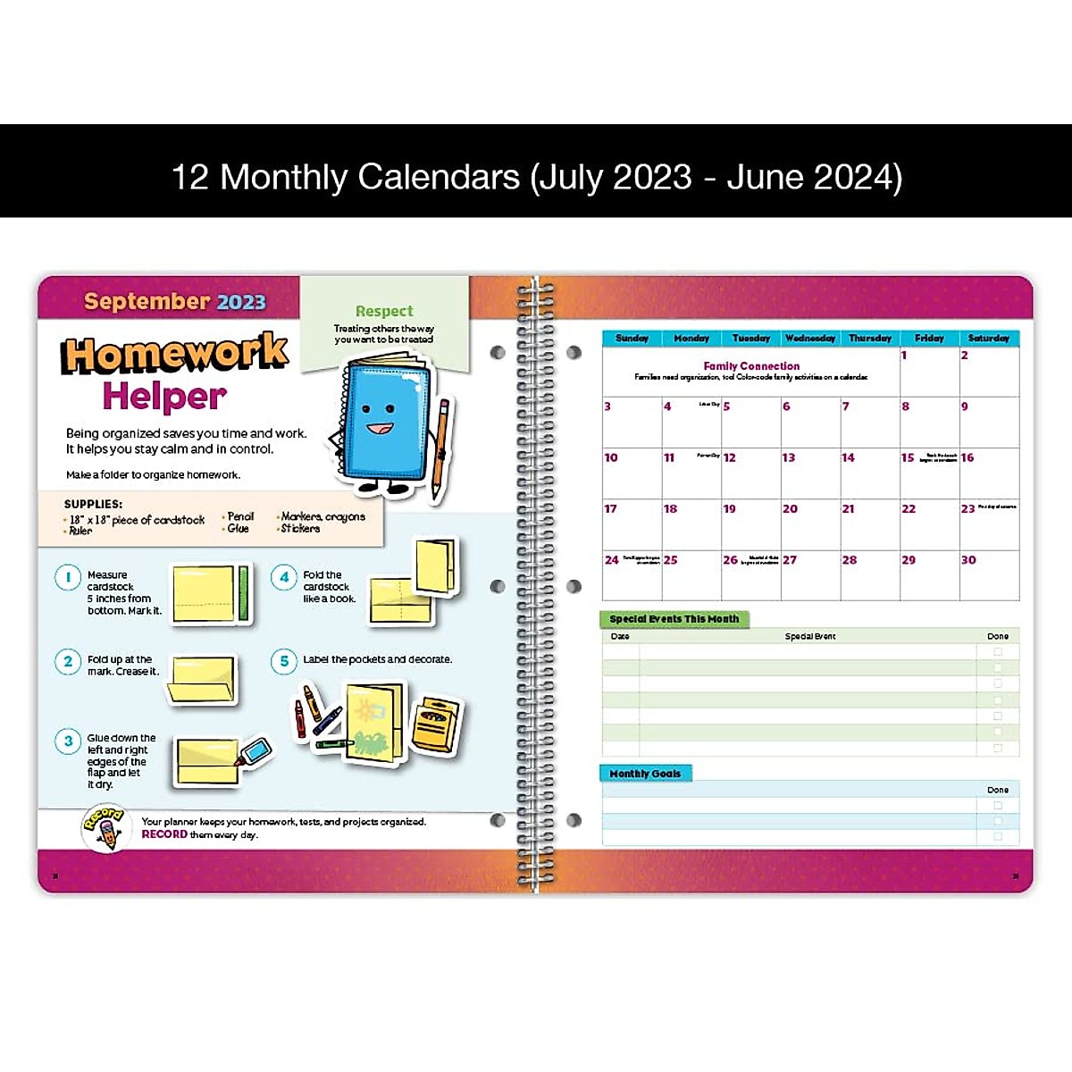 Dated Elementary Student Planner 2023-2024 Academic School Year, Large (8.5" by 11") Matrix Style Datebook with Classic Elementary Matrix Cover